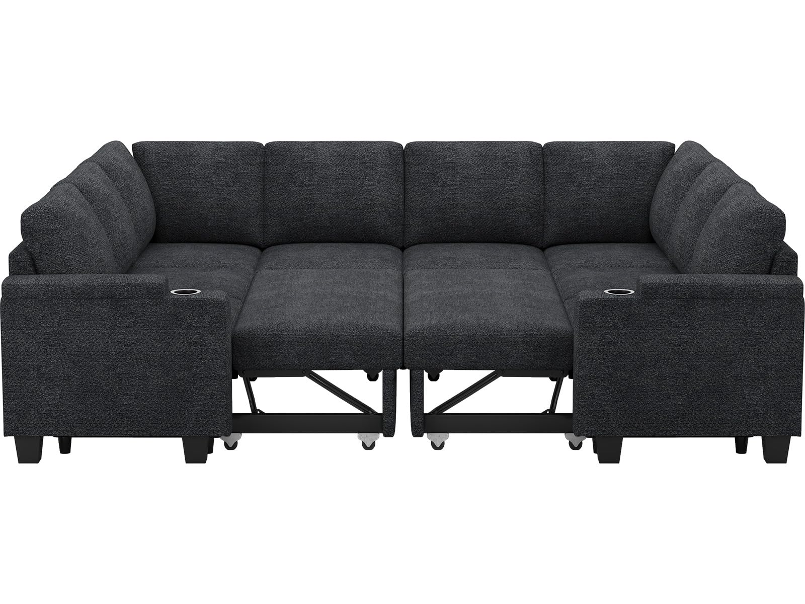 Belffin Sectional Sleeper Sofa Couch with Pullout Bed Modular Sectional Pull Out Couch with Storage. Dark Grey Couch