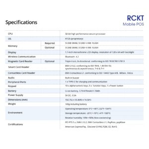 Valor PayTech RCKT Mobile POS Terminal | Secure, Efficient, Pocket-Sized Solution with PCI PTS 5.0 Certification, 3.7V/470mAh Battery, Bluetooth 4.2 Connectivity, and Advanced Payment Capabilities