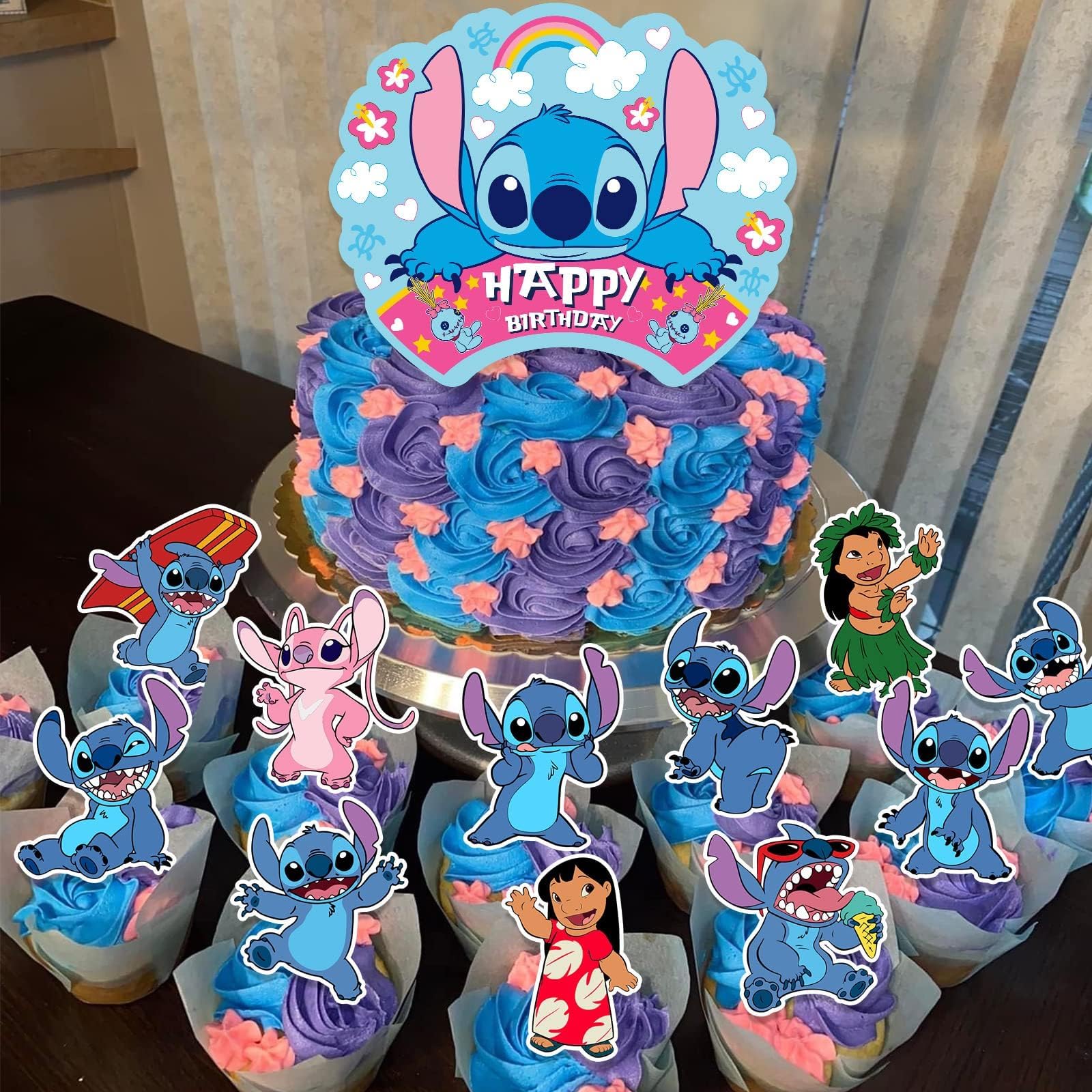 Stitch Party Supplies, 103PCS Birthday Decorations Set Include Banner, Balloons, Stickers, Hanging Swirls, Cake Cupcake Toppers, Tablecloth for Boys Girls Stitch Theme Party