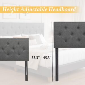 Lifezone Upholstered Queen Size Headboard,Height Adjustable Queen Size Headboard, 33.3 to 45.3 Inches,Sturdy Metal Legs, Easy to Assemble, Modern Button Simple Design, Grey