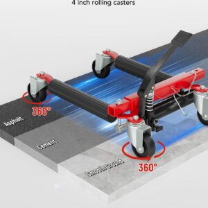 GarveeTech Car Wheel Dolly Set of 4, Hydraulic 6000lbs Car Skates, Heavy Duty Vehicle Positioning Wheel Dolly Jack with Foot Pedal for Tire Auto Repair Moving, Red