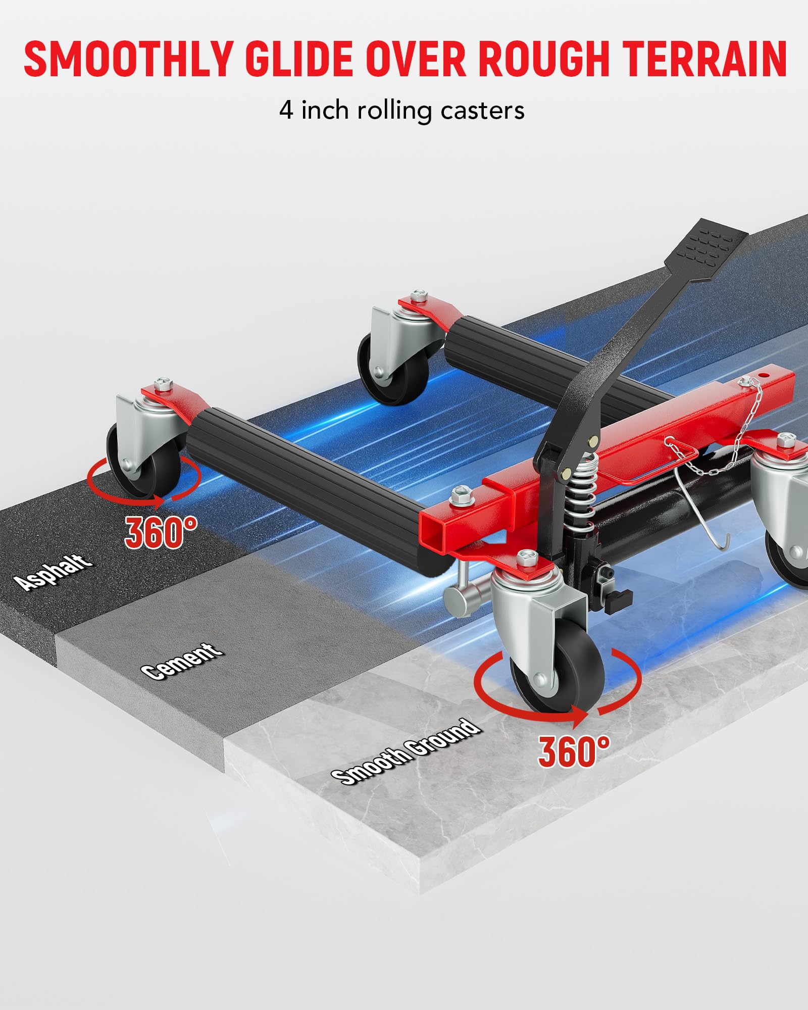 GarveeTech Car Wheel Dolly Set of 4, Hydraulic 6000lbs Car Skates, Heavy Duty Vehicle Positioning Wheel Dolly Jack with Foot Pedal for Tire Auto Repair Moving, Red