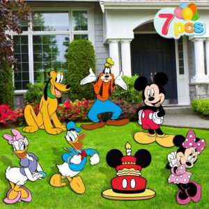 mickey birthday party supplies, 7pcs yard signs with stakes, outdoor lawn party decor, mouse party decorations, yard signs for minnie theme birthday party