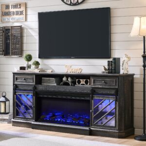 redlemon farmhouse fireplace tv stand for 85 inch tv, 32” tall highboy entertainment center w/36” electric fireplace, modern media console w/drawers storage for living room, dark rustic oak