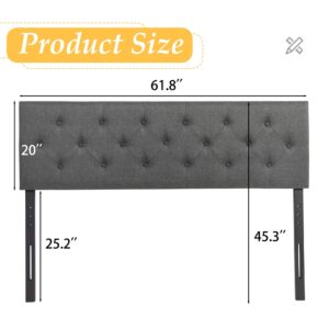 Lifezone Upholstered Queen Size Headboard,Height Adjustable Queen Size Headboard, 33.3 to 45.3 Inches,Sturdy Metal Legs, Easy to Assemble, Modern Button Simple Design, Grey