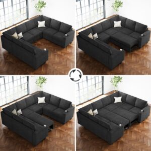 Belffin Sectional Sleeper Sofa Couch with Pullout Bed Modular Sectional Pull Out Couch with Storage. Dark Grey Couch