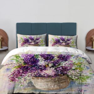 baonews purple modern vase bowl duvet cover set queen size, 3 pieces original 100% cotton bedding set hotel quality comforter cover set with 2 pillowcases(no filler)