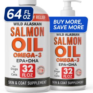 strellalab 64 oz wild alaskan salmon oil for dogs - omega 3 fish oil for dogs & cats, itch & allergy relief, dogs skin & coat, dog fish oil liquid, shedding supplement epa & dha fatty acids - 2 packs