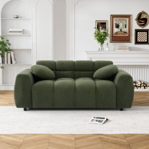 wrofly boucle loveseat sofa, 64.5" comfy tufted upholstered sherpa deep seat cloud couch, modern small cozy teddy 2 seater love seat with 2 pillows for living room apartment bedroom, olive green