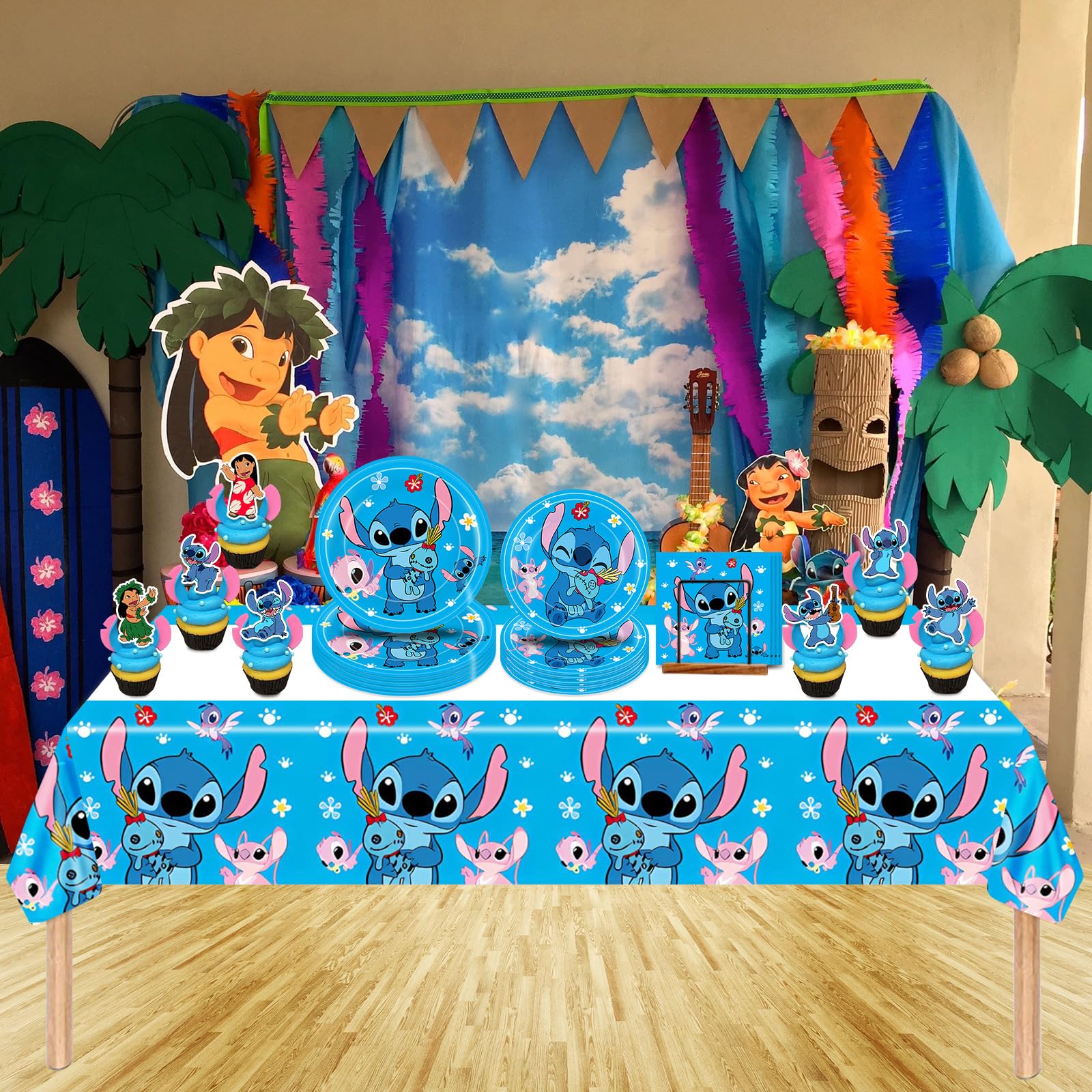 Stitch Party Supplies, 20 Plates, 20 Napkins and 1 Tablecover for Stitch Birthday Party Decorations