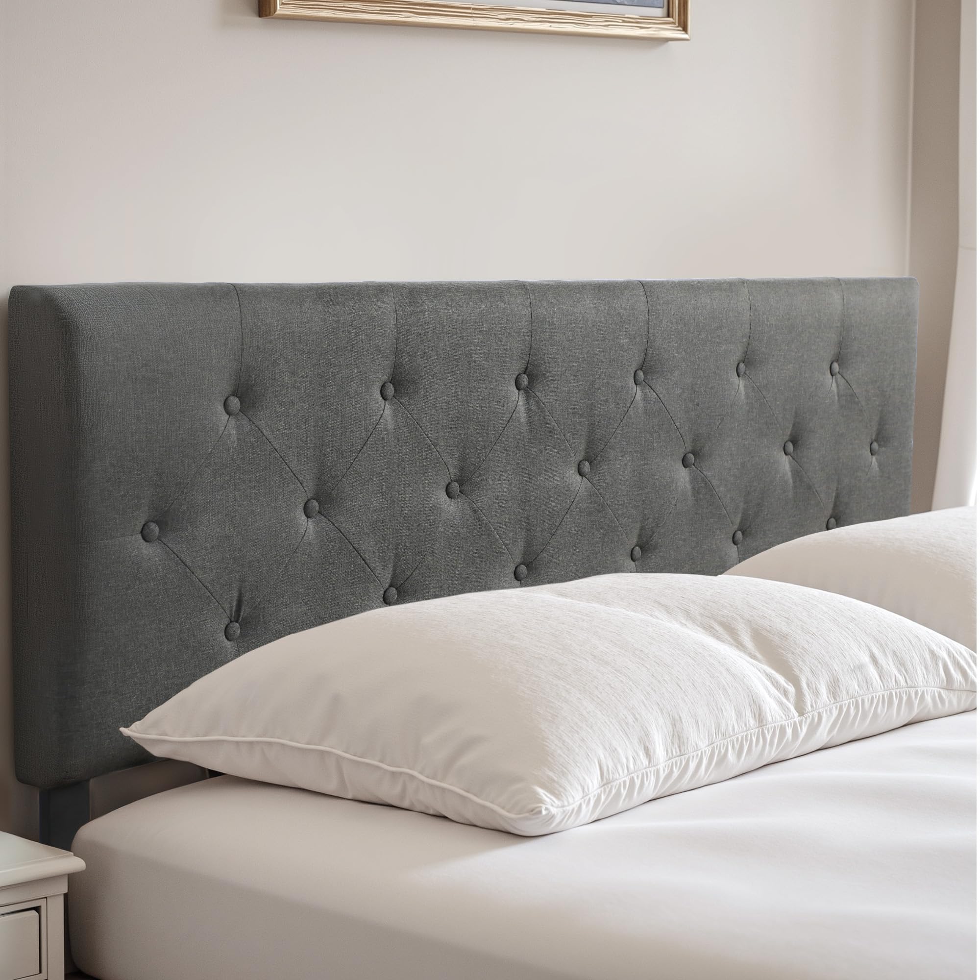 Lifezone Upholstered Queen Size Headboard,Height Adjustable Queen Size Headboard, 33.3 to 45.3 Inches,Sturdy Metal Legs, Easy to Assemble, Modern Button Simple Design, Grey