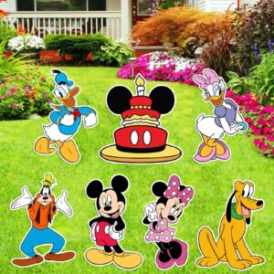 Mickey Birthday Party Supplies, 7PCS Yard Signs with Stakes, Outdoor Lawn Party Decor, Mouse Party Decorations, Yard Signs for Minnie Theme Birthday Party