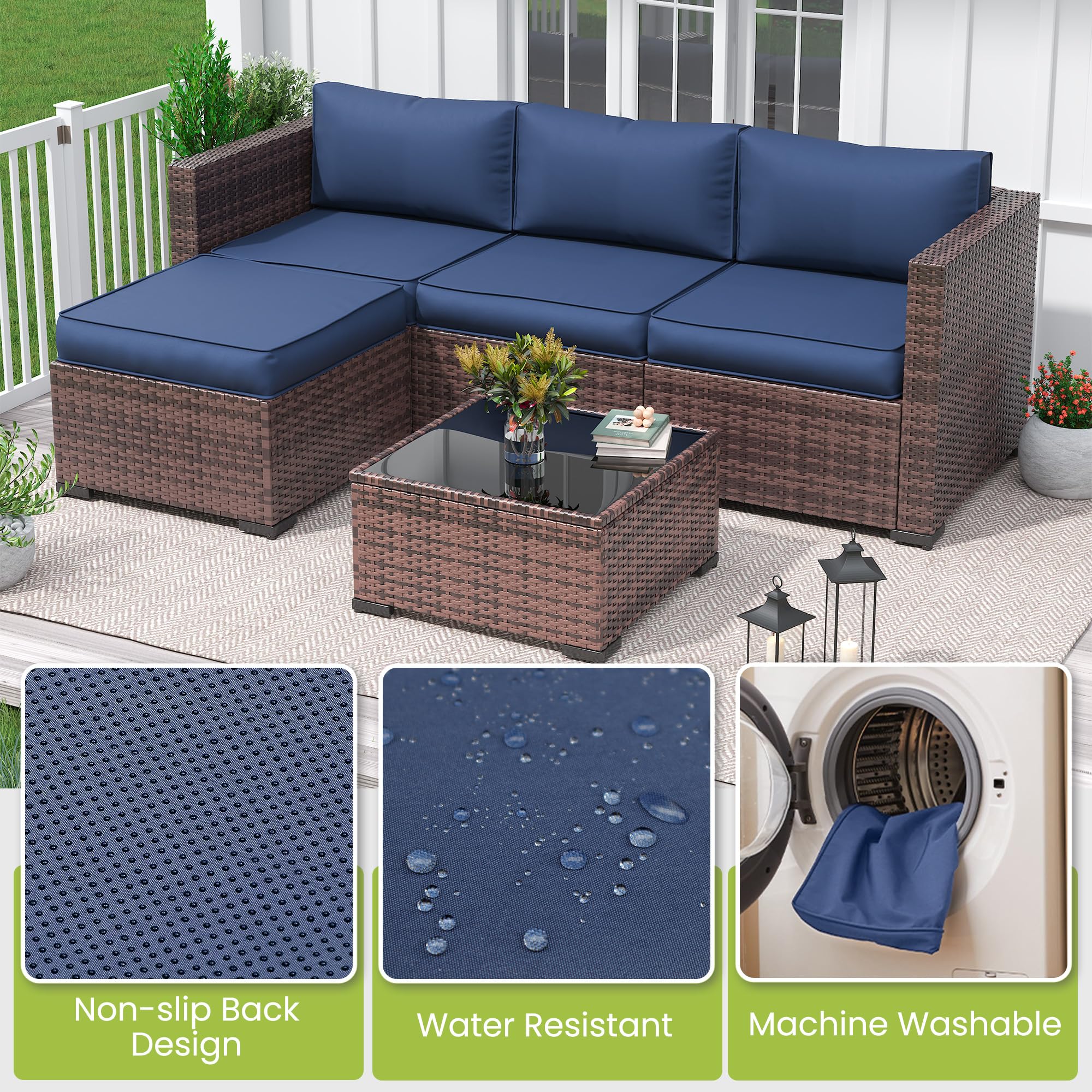 UDPATIO Outdoor Cushions for Patio Furniture, 7-Piece Replacement Cushions, Patio Cushions Outdoor Sectional Cushions Outdoor Couch Cushions for 4-seat Patio Conversation Sets (Navy Blue)