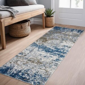 garveehome washable runner rug 2x6 modern abstract hallway rug soft laundry room rug non slip kitchen rug low pile accent rug for bedroom bathroom living room, navy