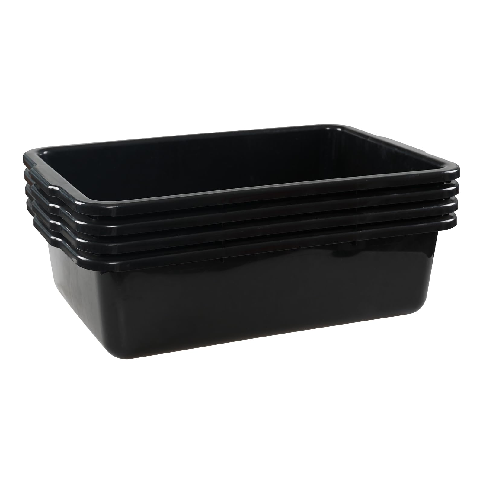 Cinkyou 32 L Large Commercial Bus Box, 4-Pack Plastic Utility Bus Tub, Black