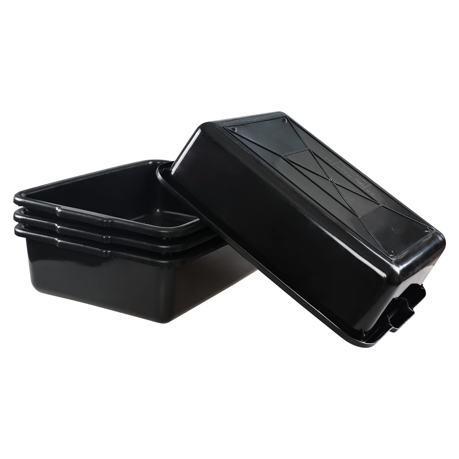 Cinkyou 4-Pack 23 L Plastic Bus Box, Black Commercial Utility Bus Box Tub