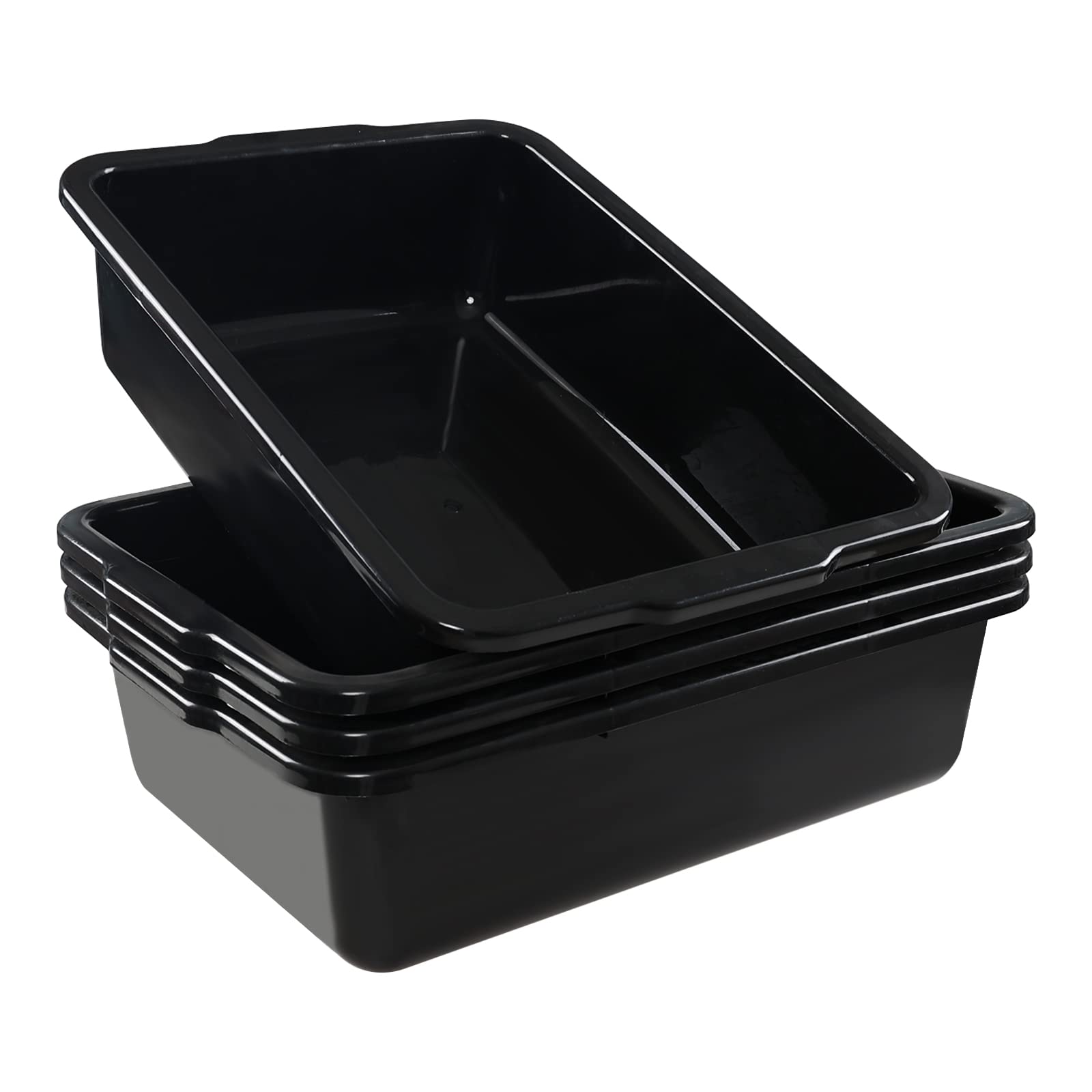 Cinkyou 32 L Large Commercial Bus Box, 4-Pack Plastic Utility Bus Tub, Black