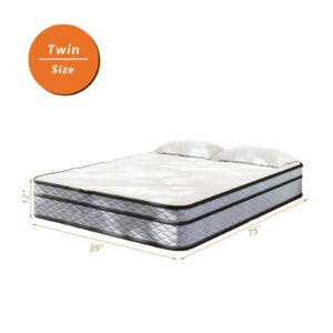 Xiconbao Twin Size Mattress - 12 Inch Hybrid Mattress in a Box, Gel Memory Foam, Motion Isolation, Pressure Relief, Edge Support, Pocket Springs, Medium Firm (Twin)