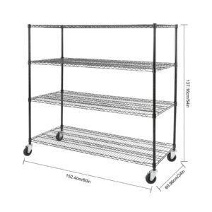 Metal Shelving Unit With Wheels, 4-Tier Wire Shelving, With Four Universal Wheels，Adjustable Support, Freestanding Heavy Duty Metal Wire Storage Shelf Rack For Warehouse, Industrial Or Commercial Etc