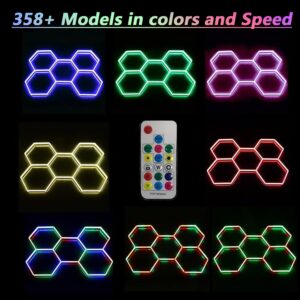 lylunnamsp Hexagon Garage Lights Ceiling LED, Honeycomb Lights, RGB Hexagon Garage Light with Remote, 6500K, Aluminum Hexagonal Shop Lights for Gaming Room Bar Party Live Room,Multi Colored,5 HEX