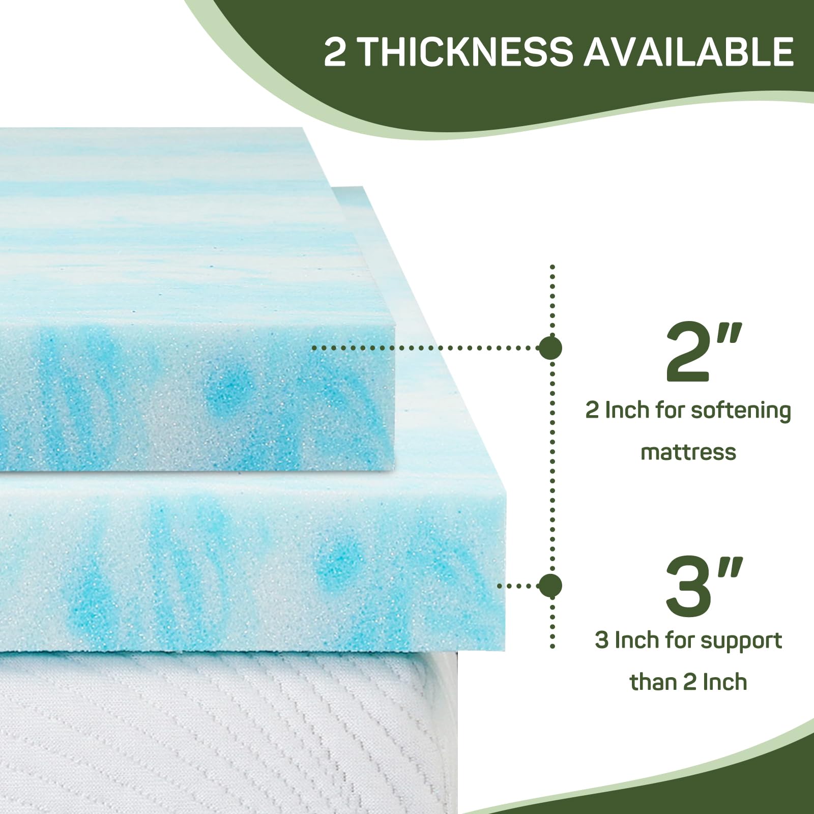 2 Inch Mattress Topper Twin Size, Gel Memory Foam Mattress Pad, CertiPUR-US Certified, Ventilated Bed Topper for Pressure Relief Back Pain, Blue