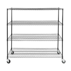 metal shelving unit with wheels, 4-tier wire shelving, with four universal wheels，adjustable support, freestanding heavy duty metal wire storage shelf rack for warehouse, industrial or commercial etc