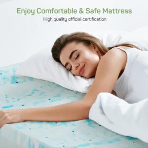 2 Inch Mattress Topper Twin Size, Gel Memory Foam Mattress Pad, CertiPUR-US Certified, Ventilated Bed Topper for Pressure Relief Back Pain, Blue