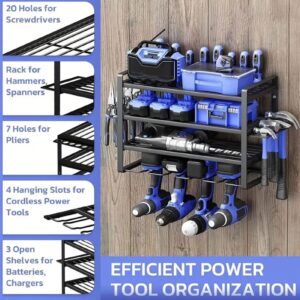 CDQL Power Tool Organizer, Strong Weight Capacity, Wall Mount, 4 Layer Garage Drill Storage Heavy Duty Metal Stand, Garage Tool Storage Rack