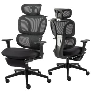 ergonomic office chair with foot rest, coat hanger, high back mesh computer chair with lumbar support, high resilience sponge seat, comfy reclining home office desk chair, black