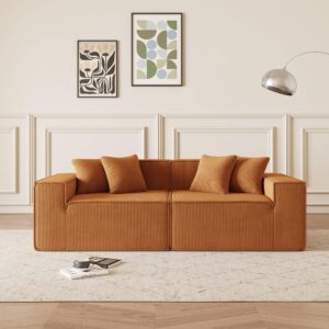 vasoeny 78.74" modern loveseat sofa, soft corduroy love seat couch, comfy leisure 2 seater sofa with 2 waist pillow for living room, bedroom, office, no assembly required