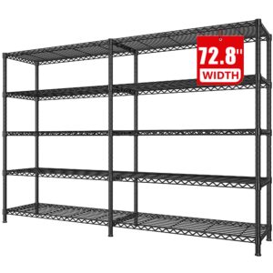 reibii 72.81" w storage shelves 70.91" h wire shelving unit load 1600lbs 5 tier metal shelving for storage rack heavy duty metal shelves for garage pantry kitchen warehouse