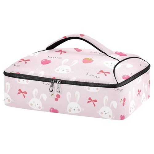 Kcldeci Insulated Thermal Food Carrier Insulated Casserole Carrier for Hot or Cold Food,Rabbit Cherry Strawberry Insulated Tote Bag for Potluck Cookouts Parties Picnic,Lasagna Lugger