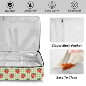 Kcldeci Insulated Thermal Food Carrier Insulated Casserole Carrier for Hot or Cold Food,Strawberry Daisy Flower Insulated Tote Bag for Potluck Cookouts Parties Picnic,Lasagna Lugger