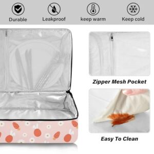 Kcldeci Insulated Thermal Food Carrier Insulated Casserole Carrier for Hot or Cold Food,Rabbit Ears Carrots and Daisy Flower Insulated Tote Bag for Potluck Cookouts Parties Picnic,Lasagna Lugger