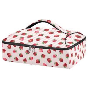 kcldeci insulated thermal food carrier insulated casserole carrier for hot or cold food,pattern of the strawberry insulated tote bag for potluck cookouts parties picnic,lasagna lugger