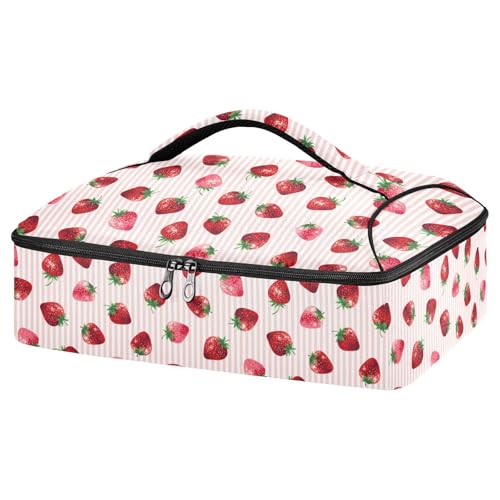 Kcldeci Insulated Thermal Food Carrier Insulated Casserole Carrier for Hot or Cold Food,Pattern Of The Strawberry Insulated Tote Bag for Potluck Cookouts Parties Picnic,Lasagna Lugger