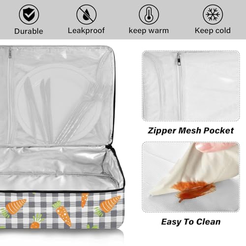 Kcldeci Insulated Thermal Food Carrier Insulated Casserole Carrier for Hot or Cold Food,Cartoon Carrots Insulated Tote Bag for Potluck Cookouts Parties Picnic,Lasagna Lugger