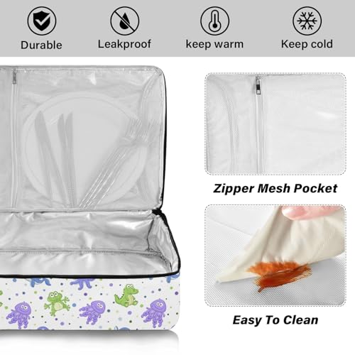 Kcldeci Insulated Thermal Food Carrier Insulated Casserole Carrier for Hot or Cold Food,Turtle Crocodile Octopus Insulated Tote Bag for Potluck Cookouts Parties Picnic,Lasagna Lugger