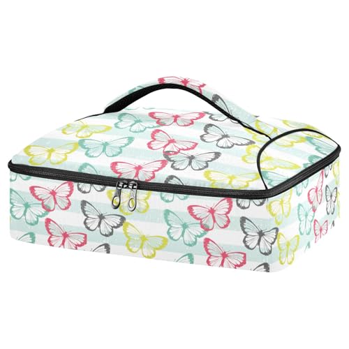 Kcldeci Insulated Thermal Food Carrier Insulated Casserole Carrier for Hot or Cold Food,Butterfly Stripe Insulated Tote Bag for Potluck Cookouts Parties Picnic,Lasagna Lugger