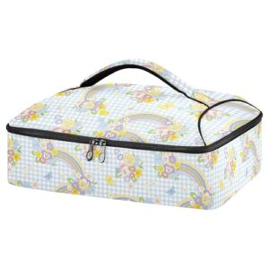 kcldeci insulated thermal food carrier insulated casserole carrier for hot or cold food,butterfly rainbow on gingham plaid insulated tote bag for potluck cookouts parties picnic,lasagna lugger