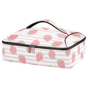 kcldeci insulated thermal food carrier insulated casserole carrier for hot or cold food,strawberry pink berry insulated tote bag for potluck cookouts parties picnic,lasagna lugger