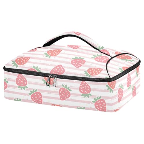 Kcldeci Insulated Thermal Food Carrier Insulated Casserole Carrier for Hot or Cold Food,Strawberry Pink Berry Insulated Tote Bag for Potluck Cookouts Parties Picnic,Lasagna Lugger