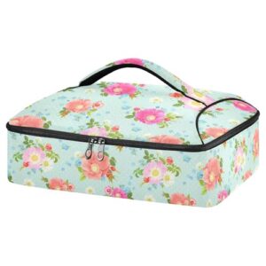 kcldeci insulated thermal food carrier insulated casserole carrier for hot or cold food,flowers and rose hips insulated tote bag for potluck cookouts parties picnic,lasagna lugger