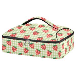 kcldeci insulated thermal food carrier insulated casserole carrier for hot or cold food,strawberry daisy flower insulated tote bag for potluck cookouts parties picnic,lasagna lugger