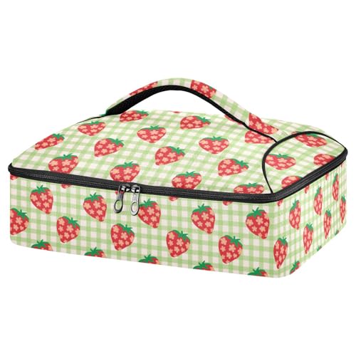 Kcldeci Insulated Thermal Food Carrier Insulated Casserole Carrier for Hot or Cold Food,Strawberry Daisy Flower Insulated Tote Bag for Potluck Cookouts Parties Picnic,Lasagna Lugger