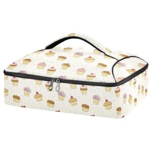 kcldeci insulated thermal food carrier insulated casserole carrier for hot or cold food,cupcakes seamless pattern insulated tote bag for potluck cookouts parties picnic,lasagna lugger