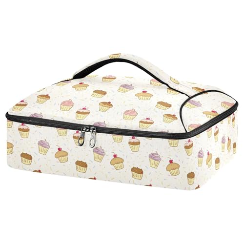 Kcldeci Insulated Thermal Food Carrier Insulated Casserole Carrier for Hot or Cold Food,Cupcakes Seamless Pattern Insulated Tote Bag for Potluck Cookouts Parties Picnic,Lasagna Lugger