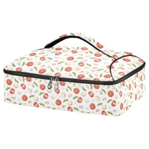 kcldeci insulated thermal food carrier insulated casserole carrier for hot or cold food,tomatoes mushrooms insulated tote bag for potluck cookouts parties picnic,lasagna lugger