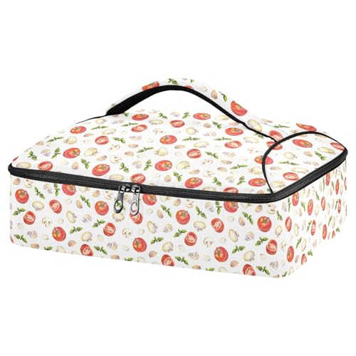 Kcldeci Insulated Thermal Food Carrier Insulated Casserole Carrier for Hot or Cold Food,Tomatoes Mushrooms Insulated Tote Bag for Potluck Cookouts Parties Picnic,Lasagna Lugger