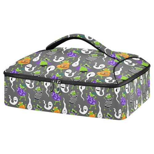 Kcldeci Insulated Thermal Food Carrier Insulated Casserole Carrier for Hot or Cold Food,Frogs and Pumpkins Insulated Tote Bag for Potluck Cookouts Parties Picnic,Lasagna Lugger